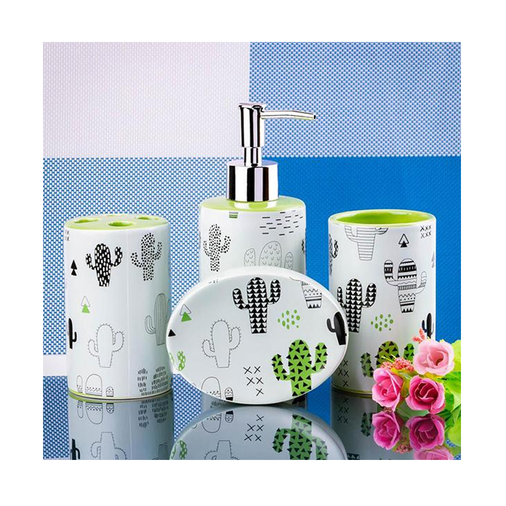 Ceramic Bathroom Accessories Set - 4 Pcs Set - Multicolor