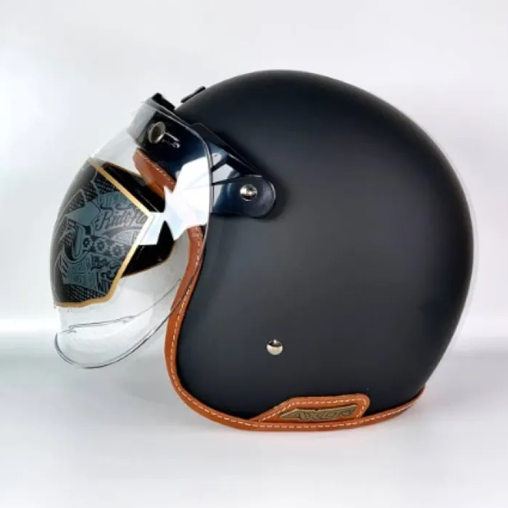 Axor Retro Jet Leather Dual Certified Half Face Helmet - L Size - Dull ...