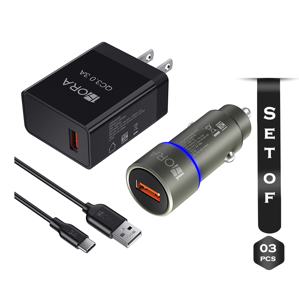 Set Of 3PCs 1Hora GAR116 Car Charger Adapter With USB to Type C Cable ...