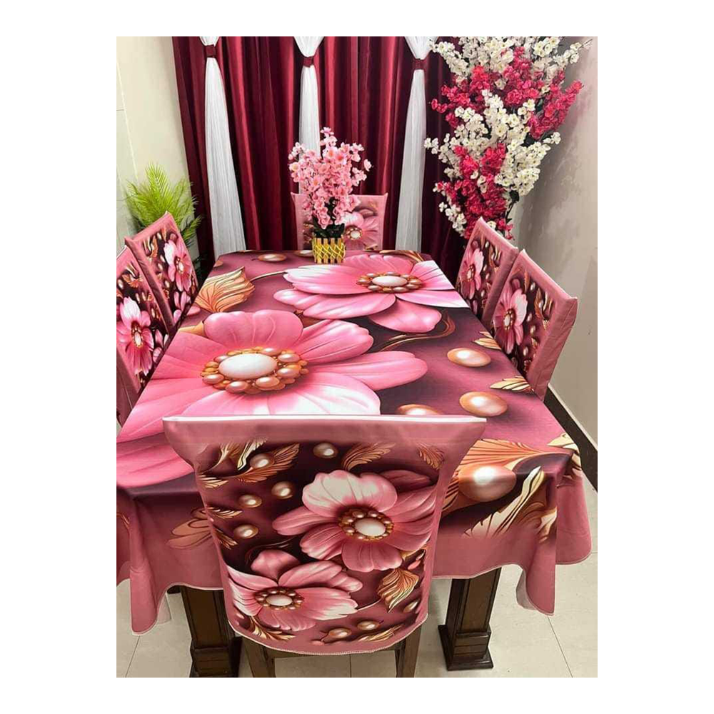 Soft Velvet 3D Print Premium 7 in 1 Dining Table Matt And Chair Cover ...
