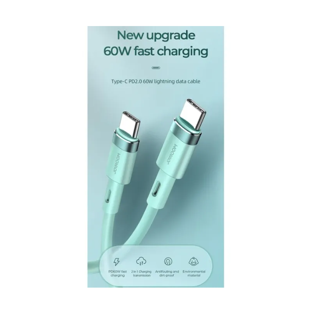 Joyroom S -1830N9 Type -c to Type -c 1.8M Silicone Data Cable - Green Joyroom S -1830N9 Type -c to Type -c 1.8M Silicone Data Cable - Green