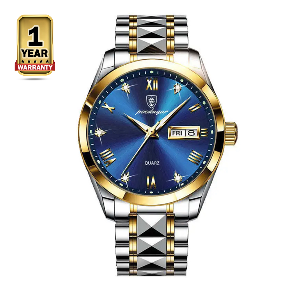 Poedagar 985 Stainless Steel Waterproof Quartz Watch for Men - Silver ...