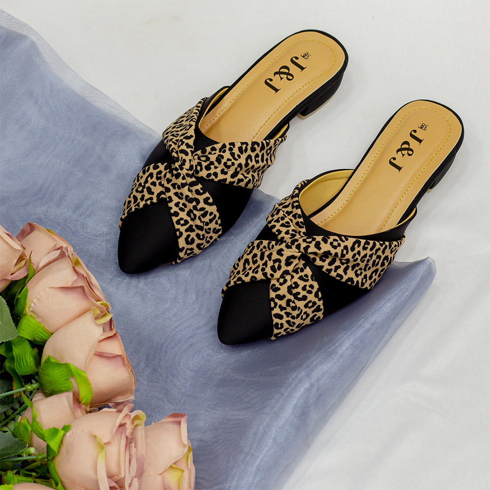 Velvet Two Tone Mules Heel For Women Leopard Jandj 15