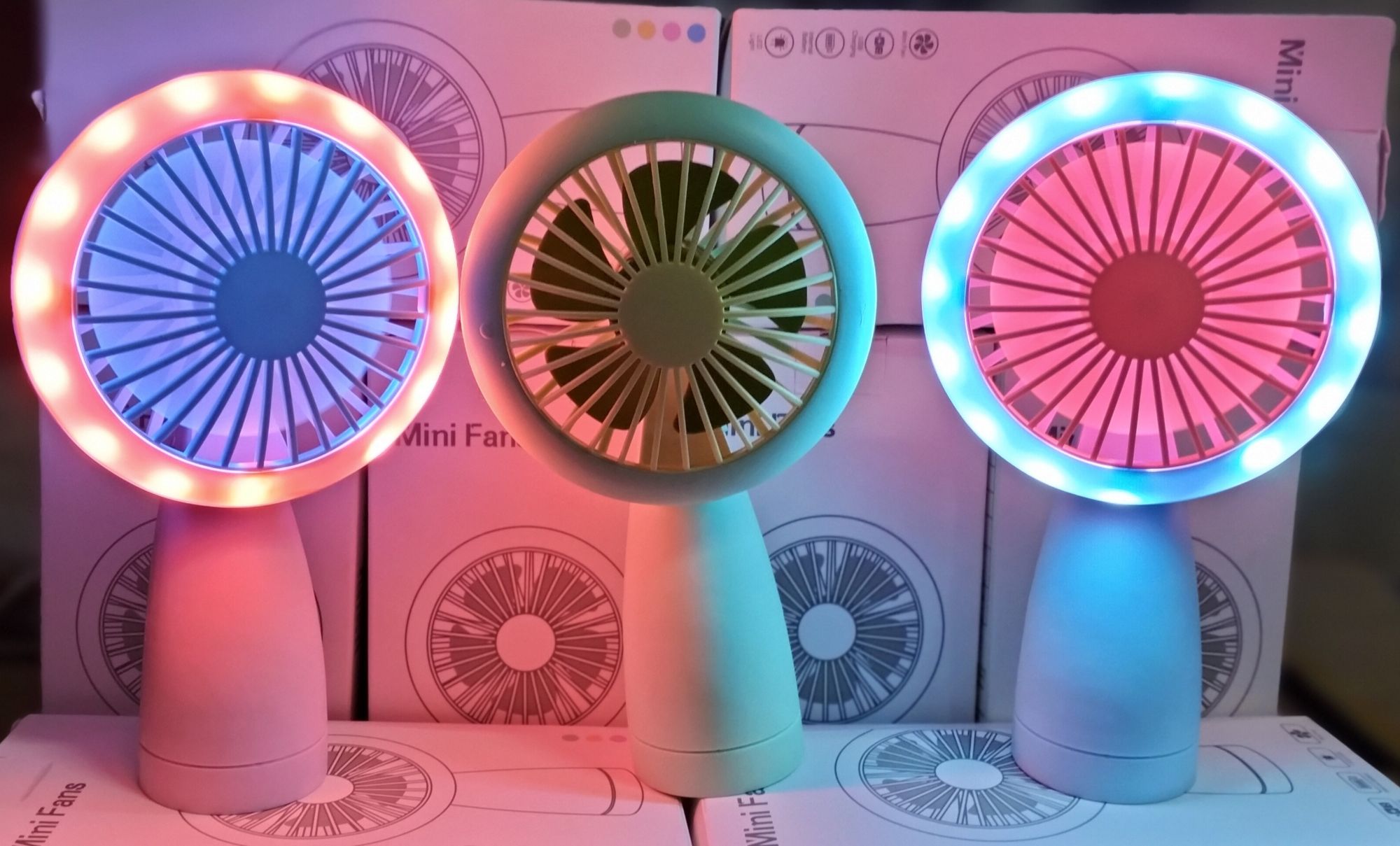 Portable Mini Fan with LED Light - Multicolor