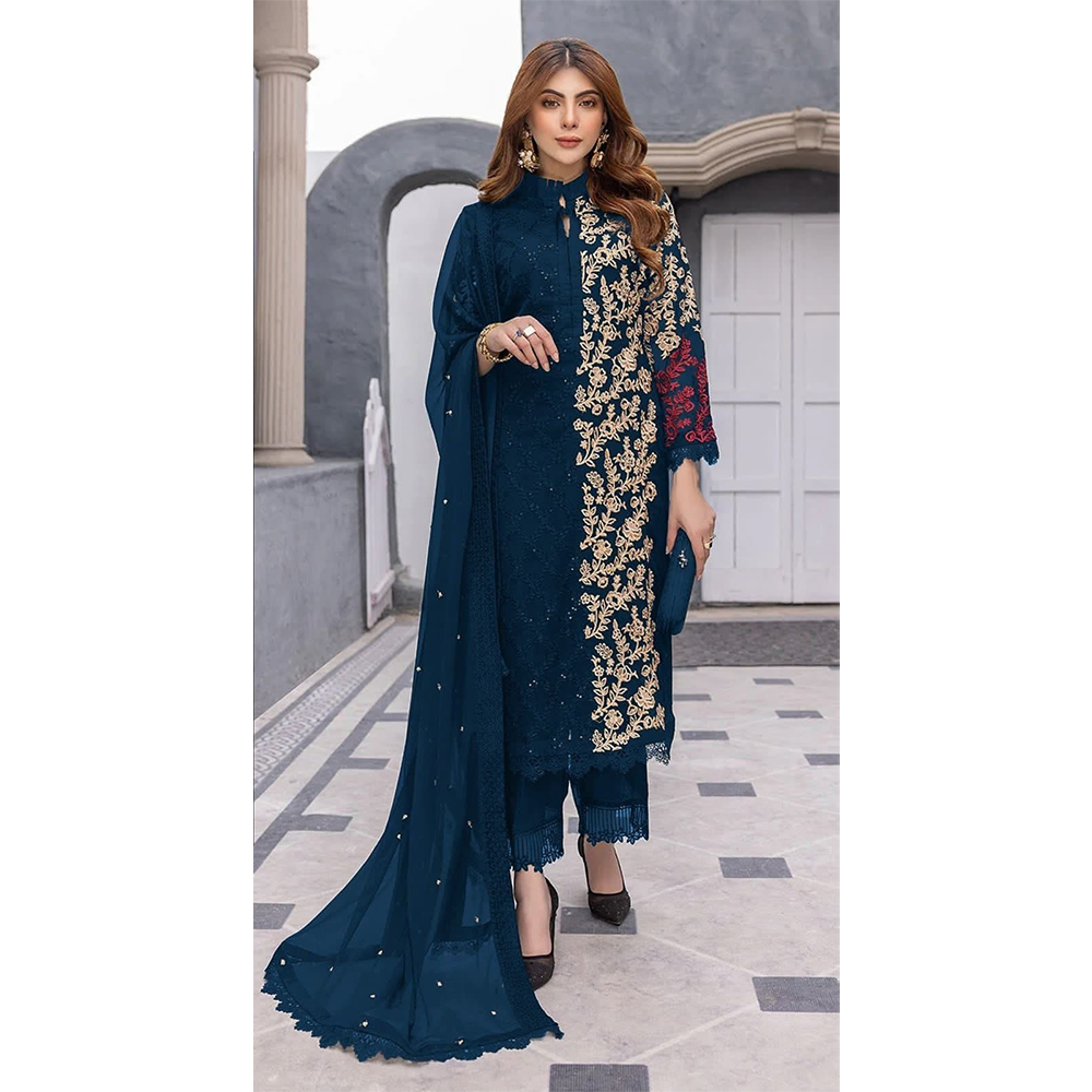 Georgette Embroidered Readymade Salwar Kameez For Women - Blue - Bf-03
