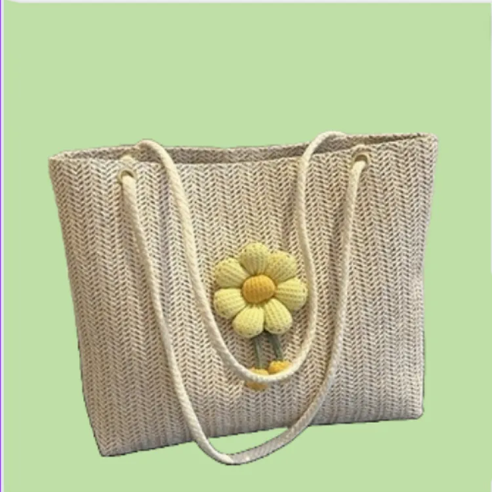 Jute Straw Shoulder Tote Bag for Women - Off White