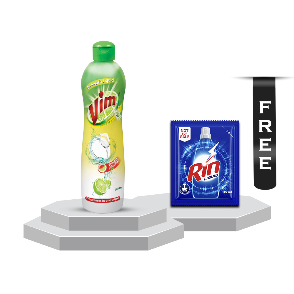 Vim Dishwashing Liquid - 500ml With Rin Liquid - 35ml Free