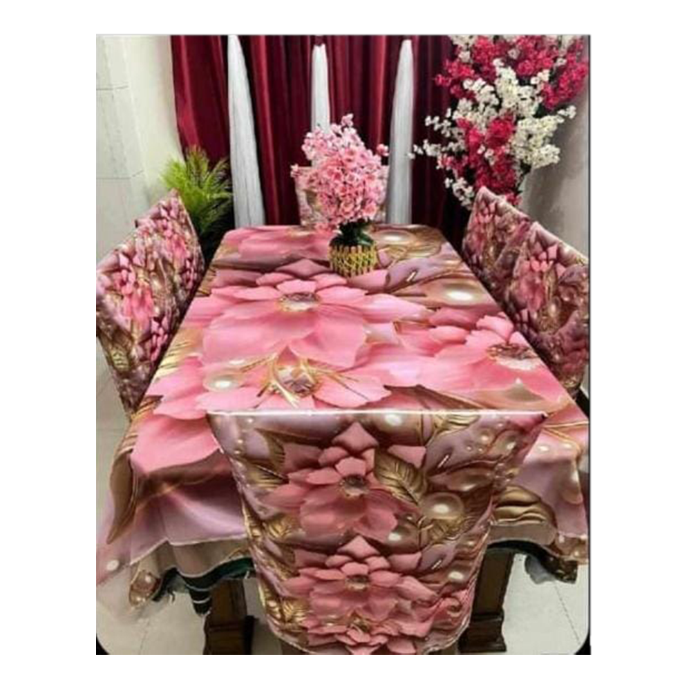 Soft Velvet 3D Print Premium 7 in 1 Dining Table Matt And Chair Cover ...