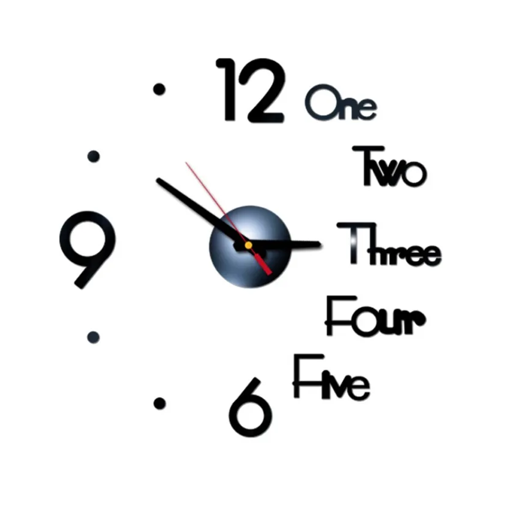 Shell Metal Creative 3D Digital Wall Clock Sticker - Black