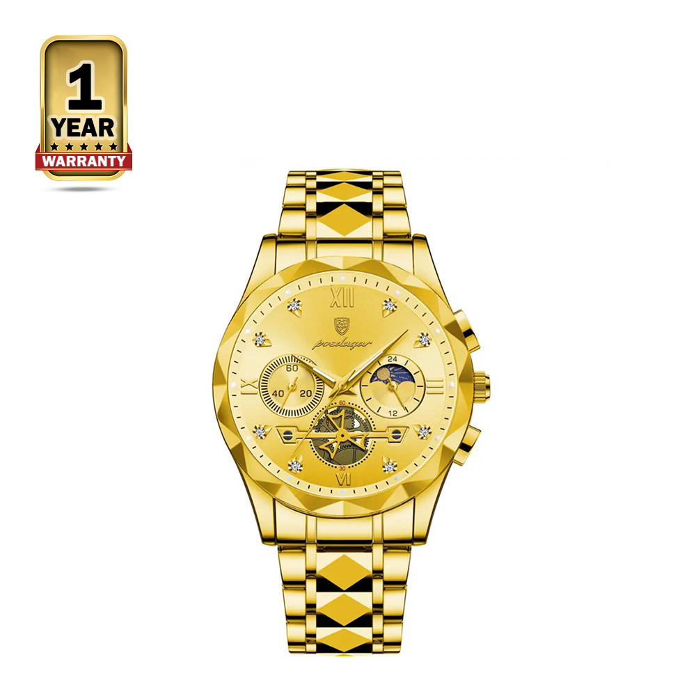 Poedagar 996 Waterproof Luminous Chronograph Watch For Men - Golden