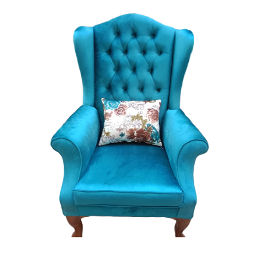 Shegun Wood Godi Sofa Wing Chair - Blue - ZF-CH-02