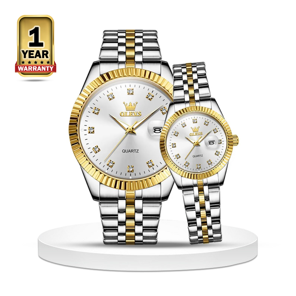 OLEVS 5526 Stainless Steel Waterproof Elegant Quartz Couple Wrist Watch ...