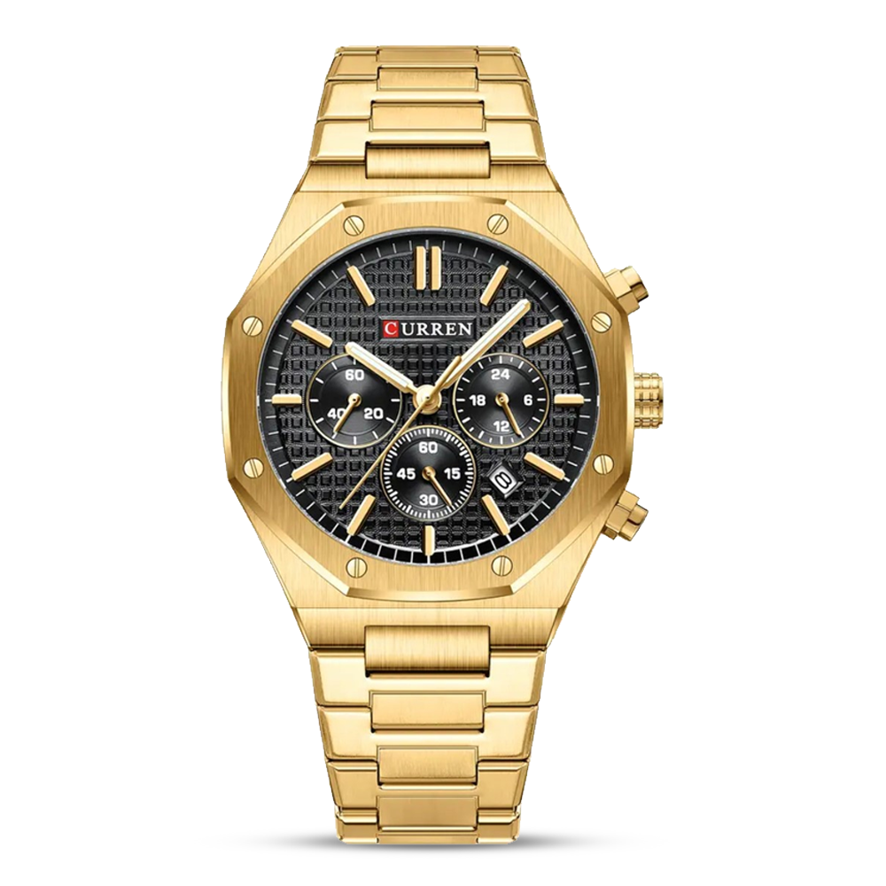 Curren 8440 Stainless Steel Wrist Watch For Men Golden And Black