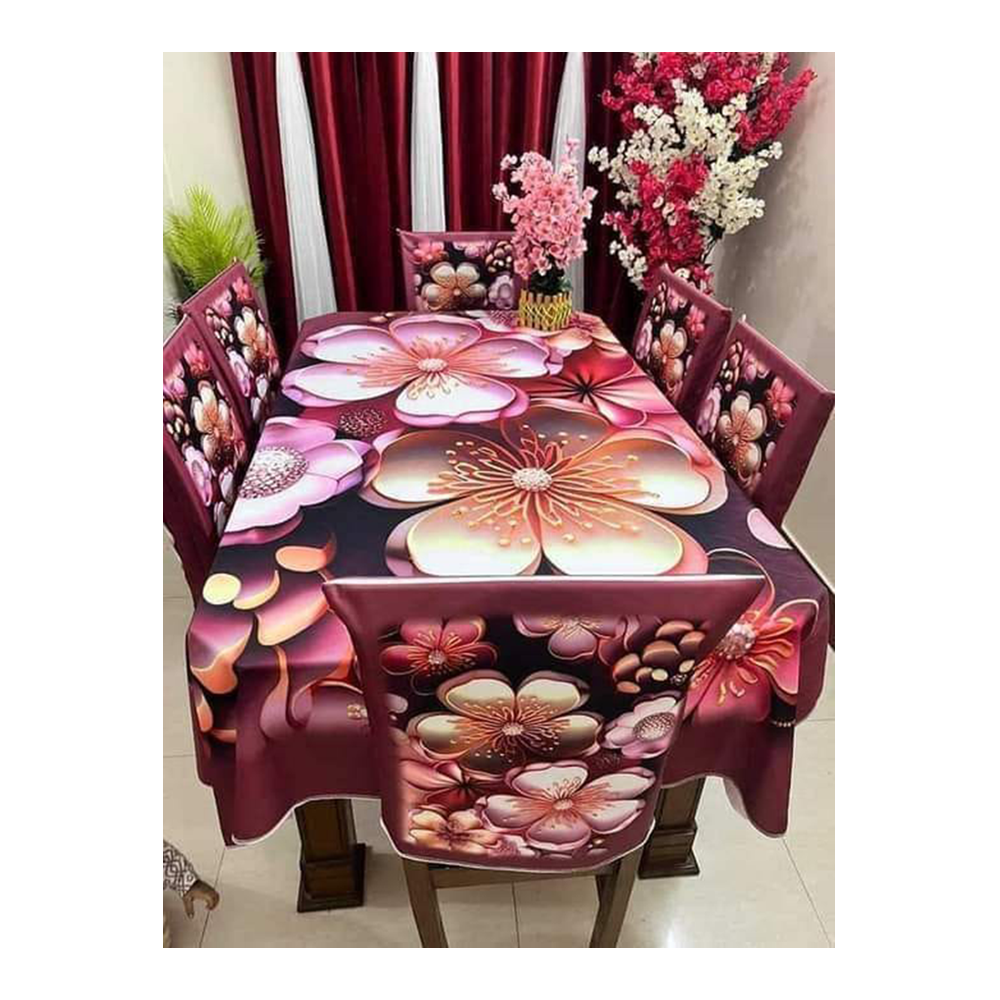 Soft Velvet 3D Print Premium 7 in 1 Dining Table Matt And Chair Cover ...