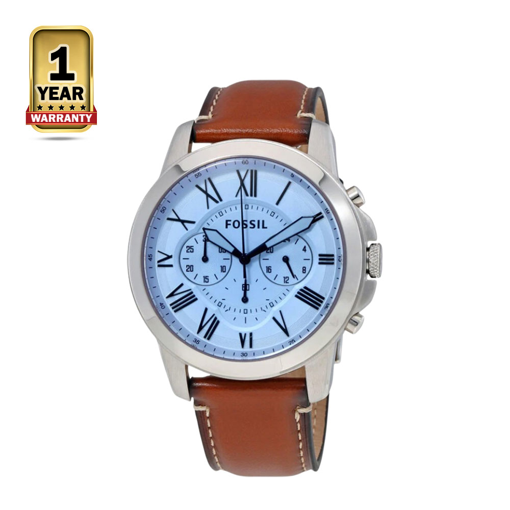 Fossil Fs5184 Leather Grant Chronograph Tiffany Quartz Watch Blue Dial