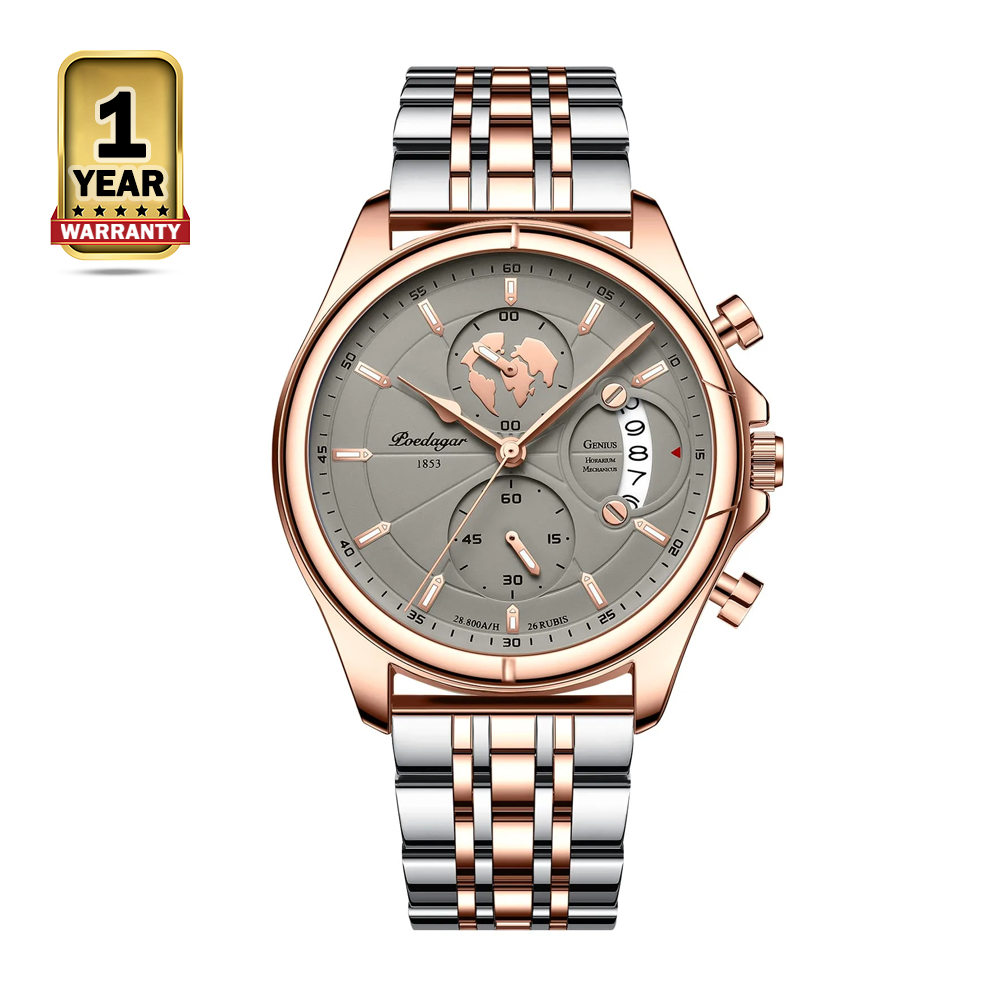 Poedagar 802 Ch Stainless Steel Wrist Watch For Men Silver Gray