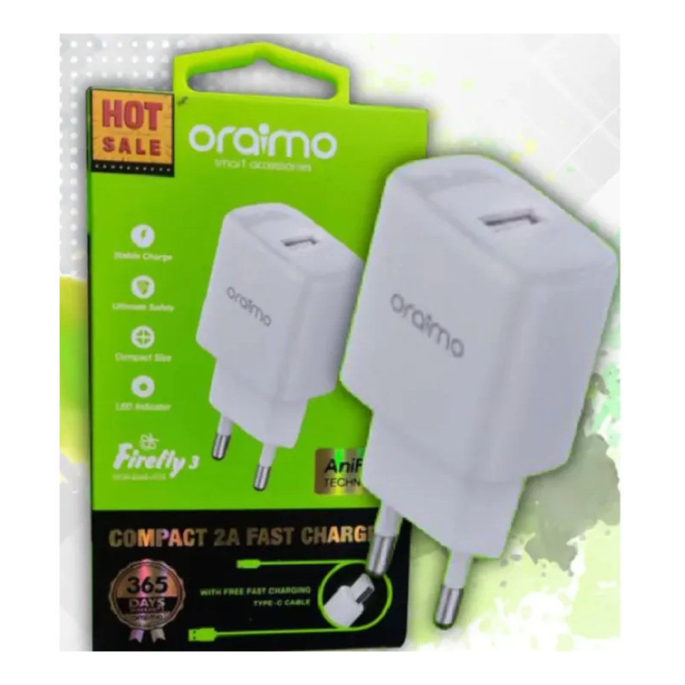 Oraimo OCW-E66S 10W Fast Charging Charger Adapter - Black - 10306523
