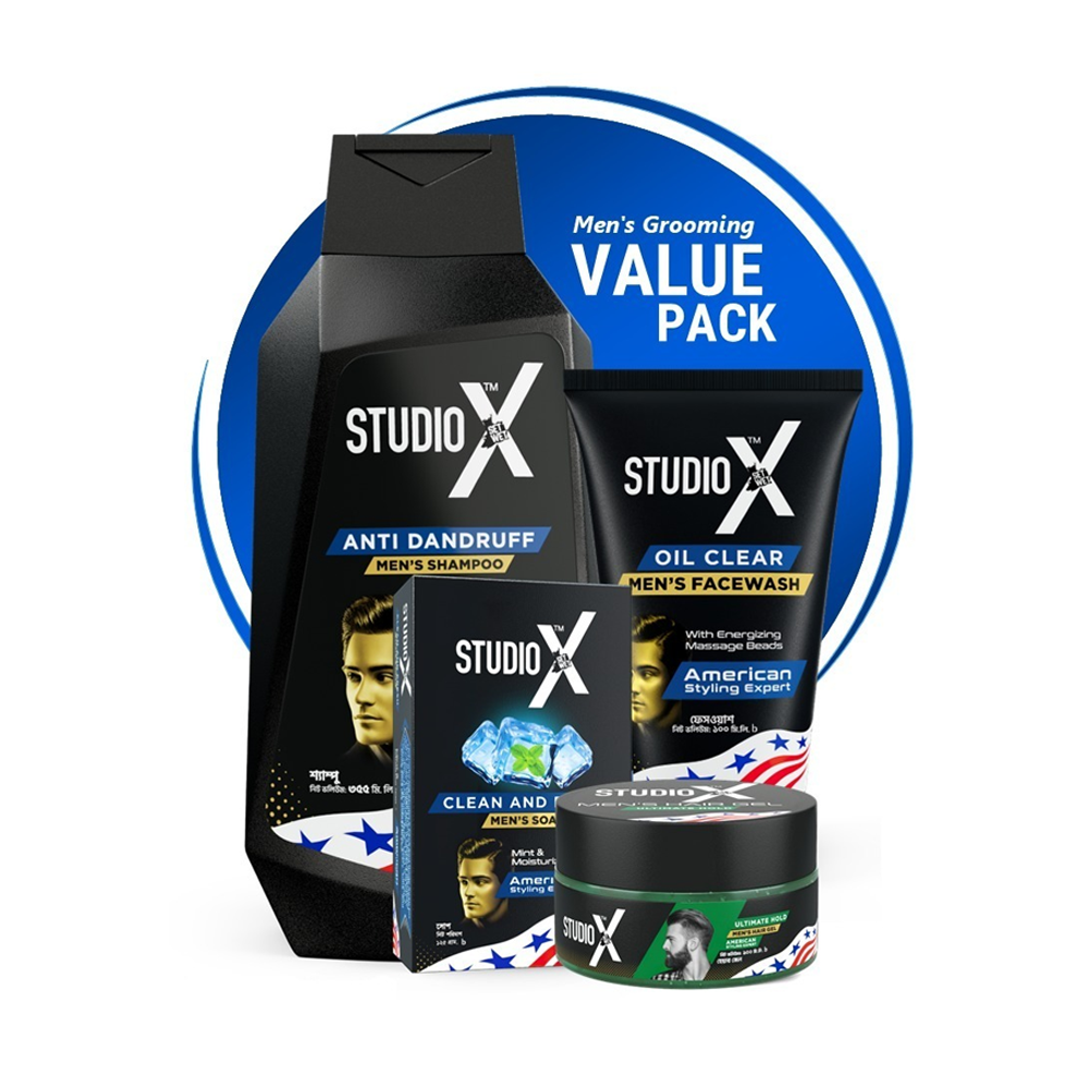 Studio X Men's Grooming Bundle Pack Large - Shampoo 355ml - Facewash ...